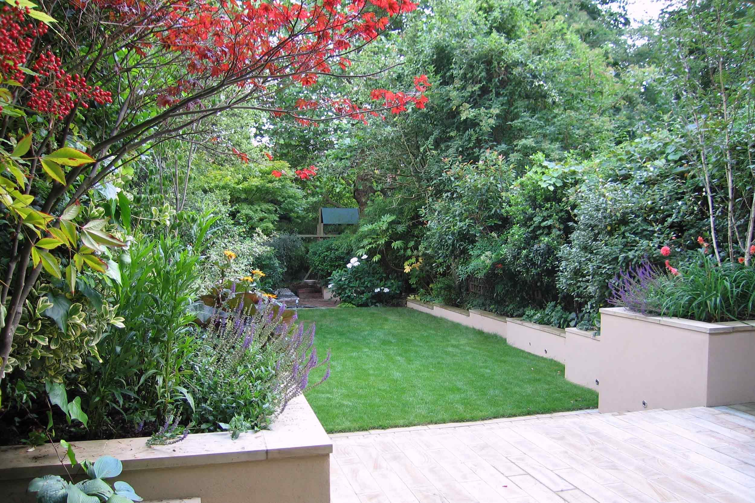 Steep Garden Highgate large asymmetrical planting lawn terrace